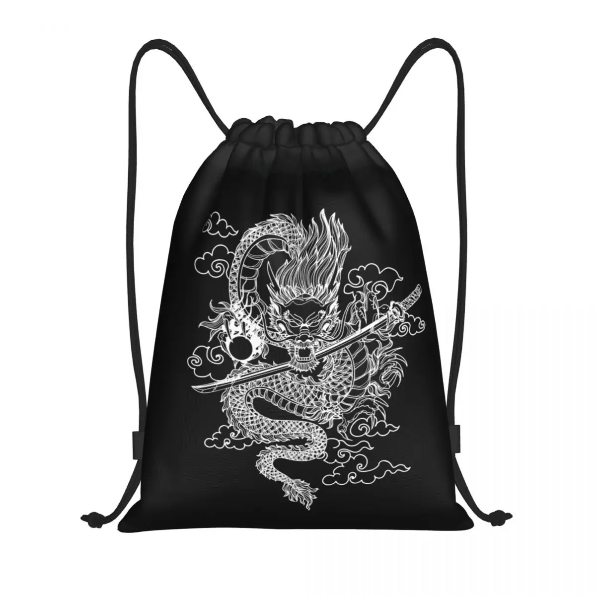 Custom-White-Chinese-Dragon-Drawstring-Bags-Women-Men-Lightweight ...