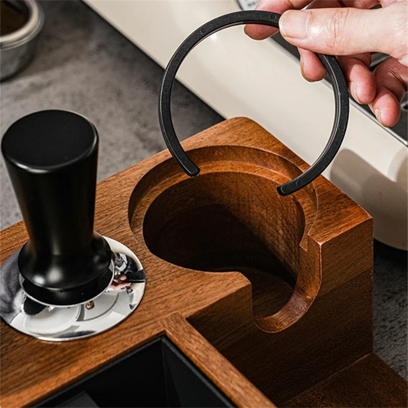 4-Hole Wooden Coffee Tamping Station with Espresso Knock Box,Anti-Slip ...