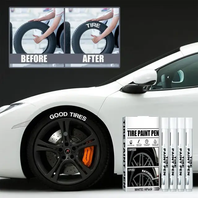 4Pcs Car Paint Pen Waterproof Car Wheel Tire Oily Painting Mark Pen ...
