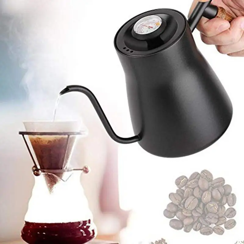 Coffee Drip Kettle Pot with Thermometer Kitchen Stainless Steel Thin ...