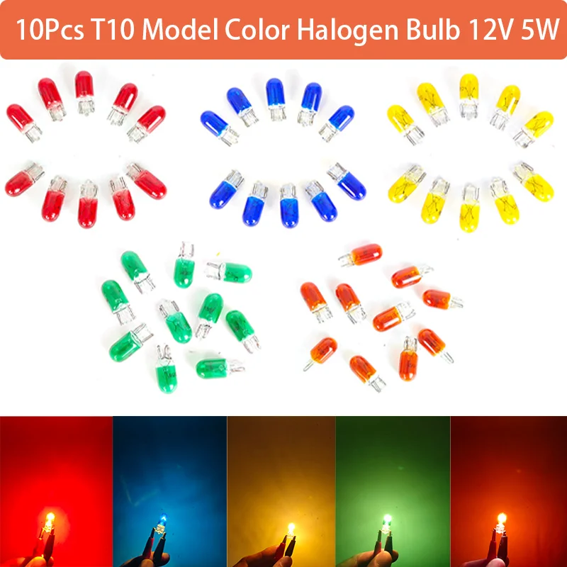10pcs Car T10 12V 194 168 W5W 5W Wedge Warm White Bule Red Yellow Green ...