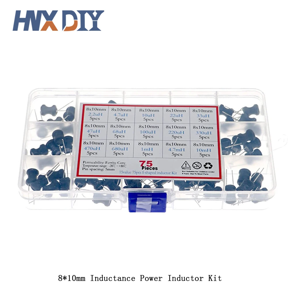 75Pcs-box-2-2uH-10mH-8-10mm-Choke-Inductors-Assorted-Kit-4-7UH-10UH ...