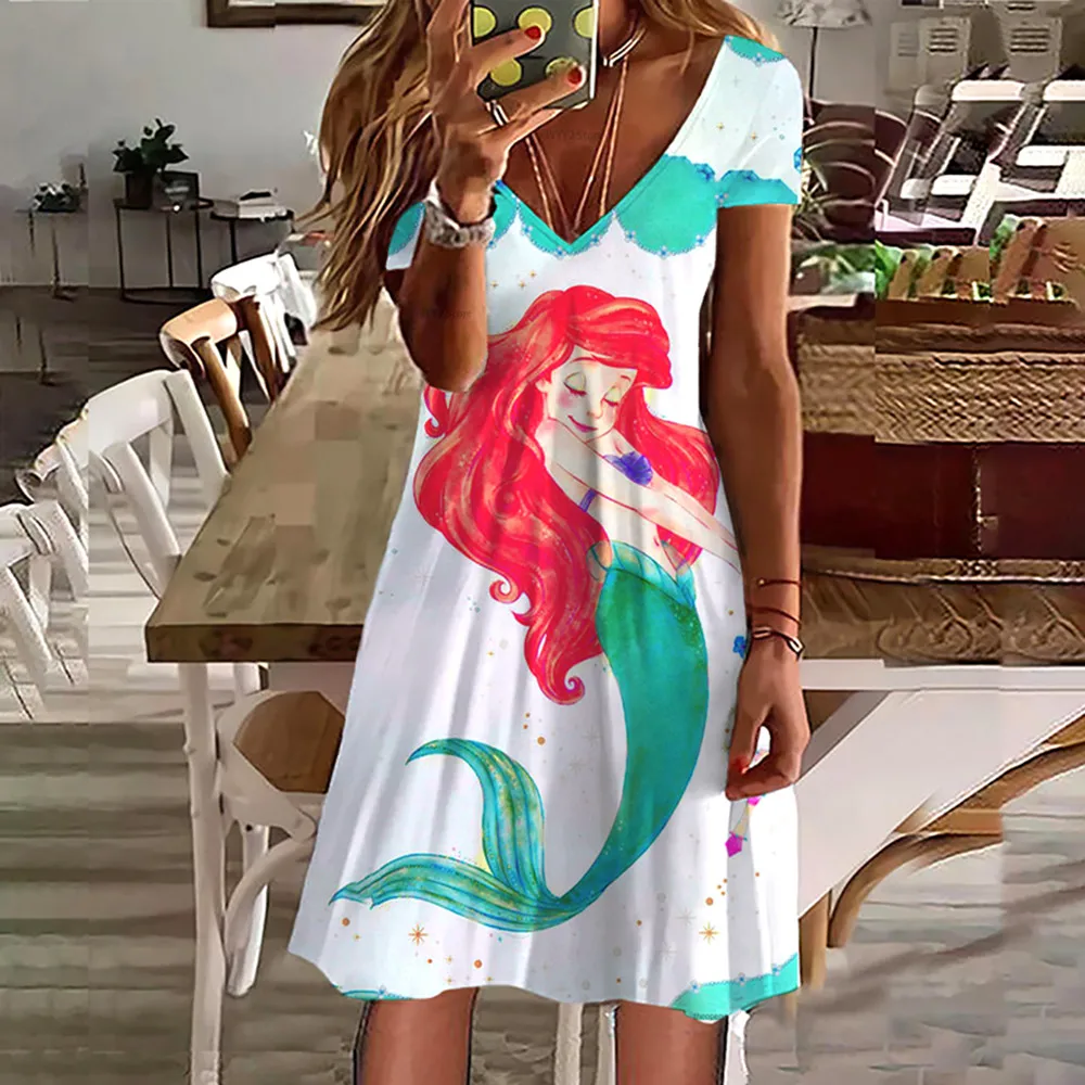 Ladies-Disney-Princess-Casual-Cute-3D-Print-Dress-Loose-Short-Sleeve ...