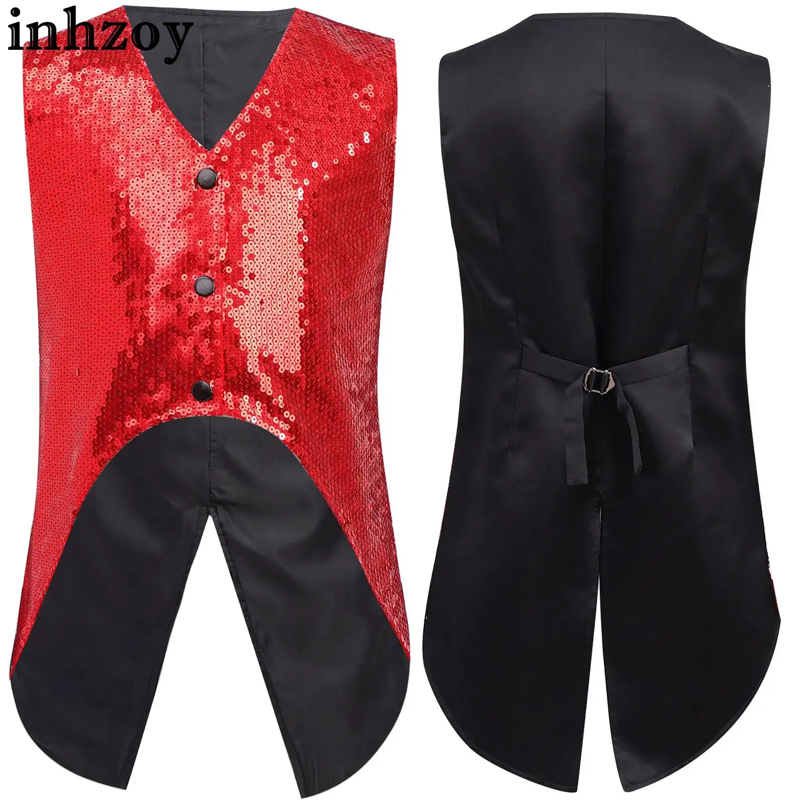 Kids Boy Circus Magician Cosplay Vest Shiny Sequin Tuxedo Waistcoat ...