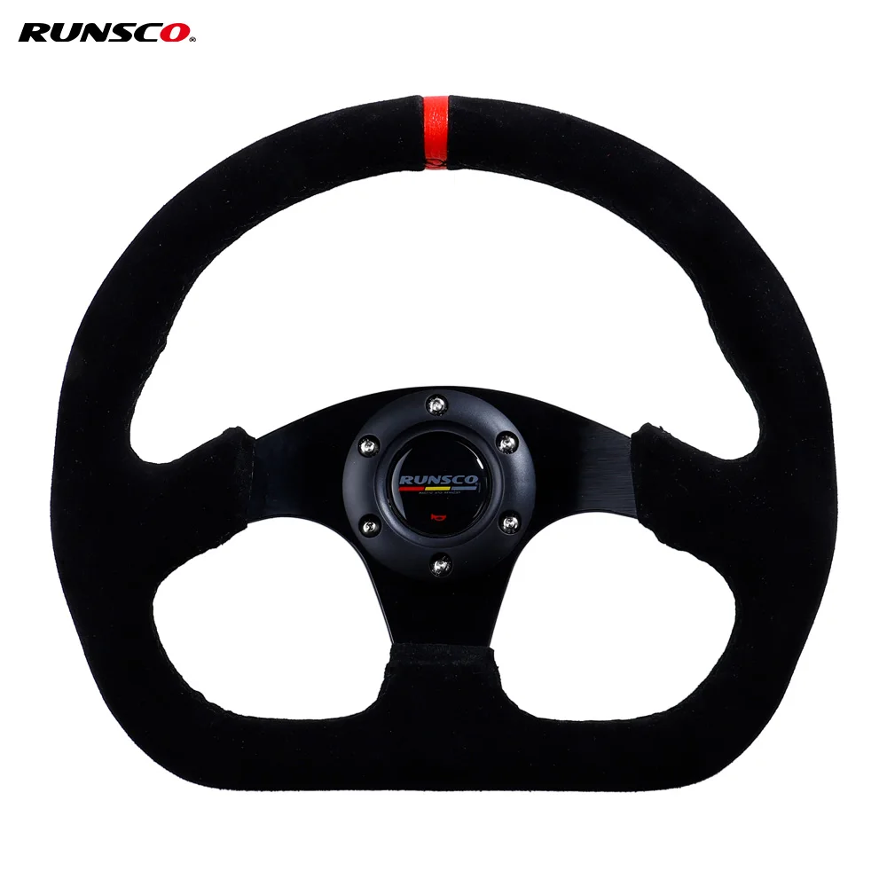 330mm13Inch-Racing-Drift-Flat-Steering-Wheel-Suede-Black-Stitching ...