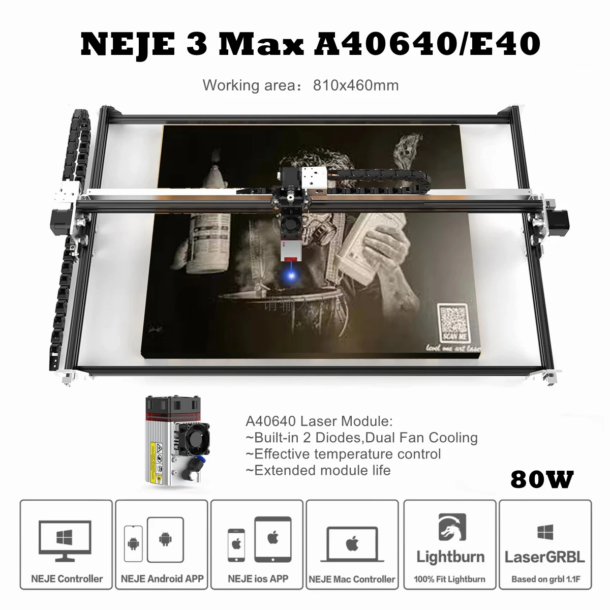 Neje 3 Max A40640 Cnc Laser Engraver High-precision Metal Laser Printer ...
