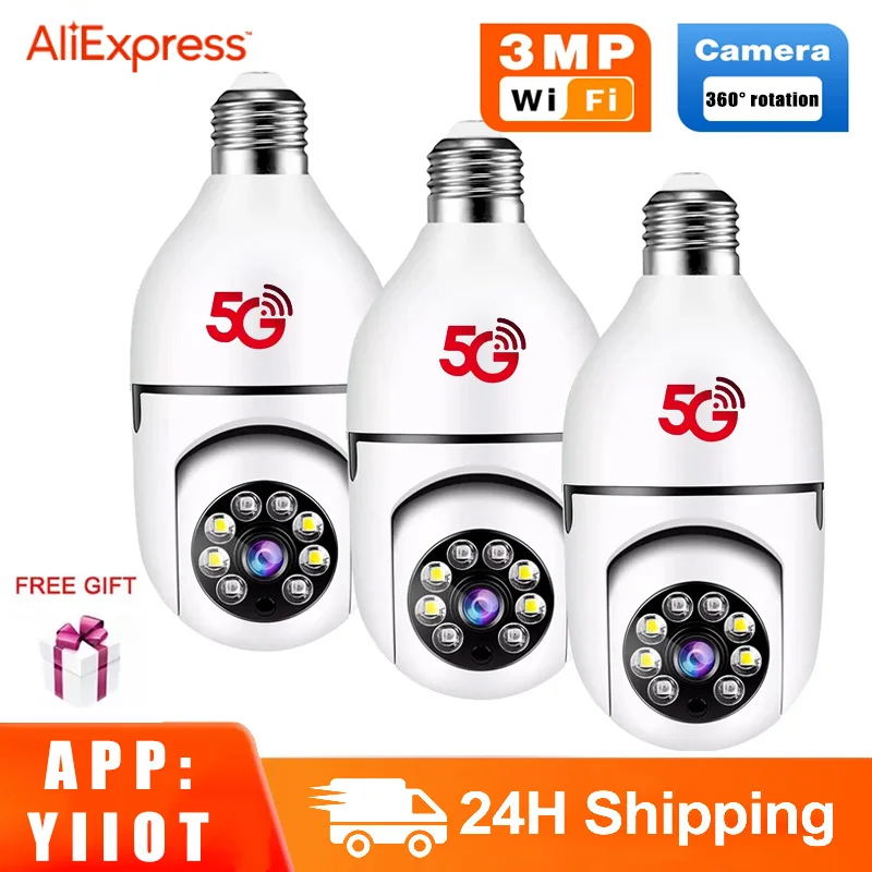 Caméra de Surveillance extérieure Wifi sans fil, ampoule E27, Vision nocturne, suivi automatique ...