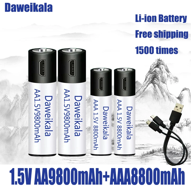 1.5v aa + aaa bateria recarregável usb aa 9800mah/aaa 8800mah li ion baterias para brinquedos ...