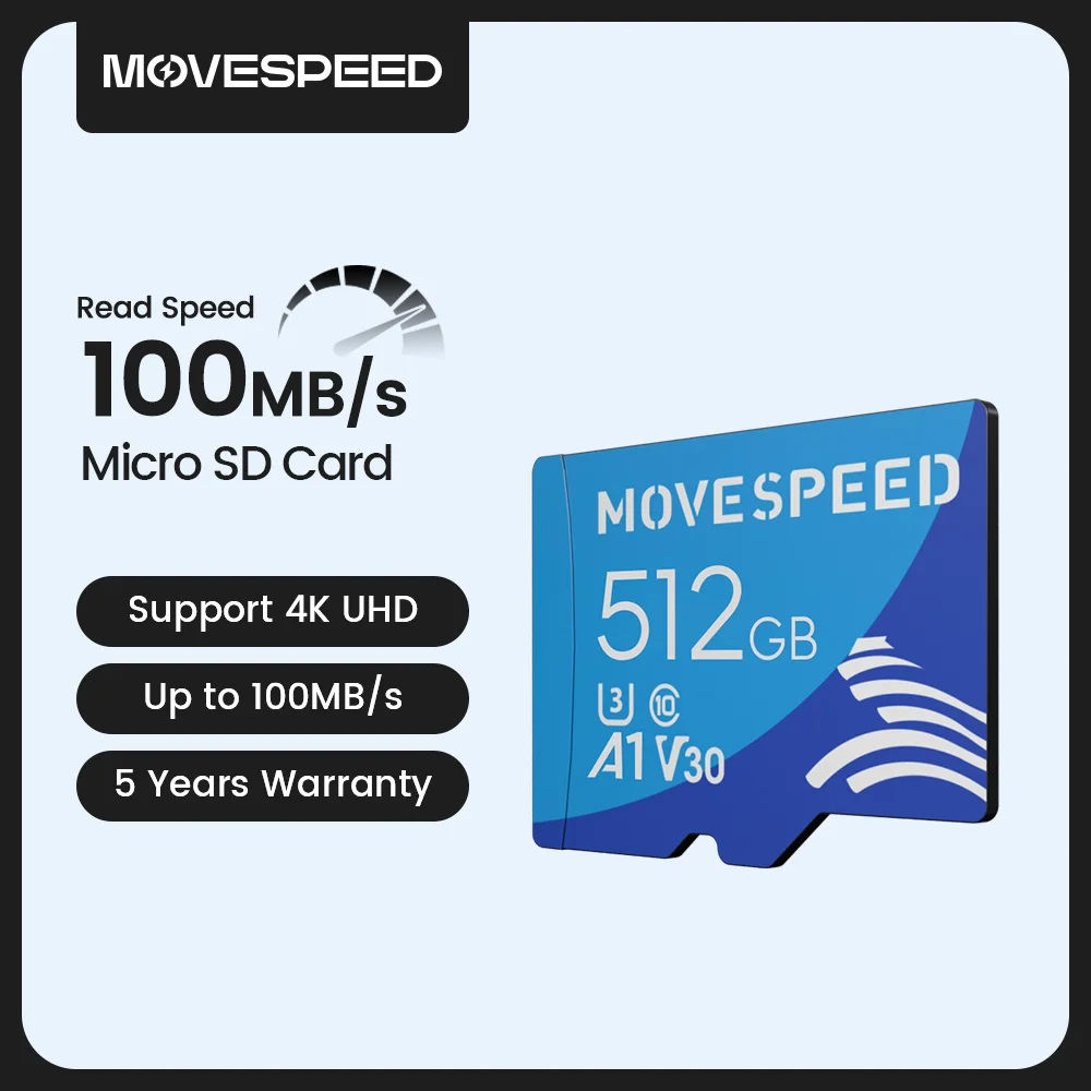 Tarjeta Mini SD MOVESPEED U3 de 512 GB, tarjeta de memoria flash de alta velocidad de hasta 100 ...