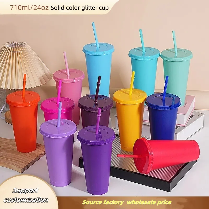 Assorted solid color reusable 710ml 24oz plastic cup cold cup coloured ...