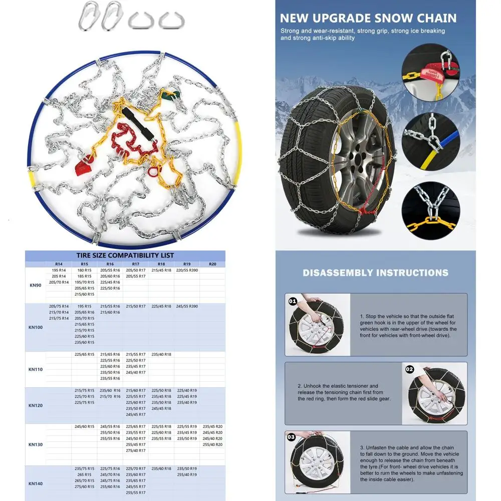 KN140 Snow Chains Quick Easy Installation,Tire Traction Chain for Car ...