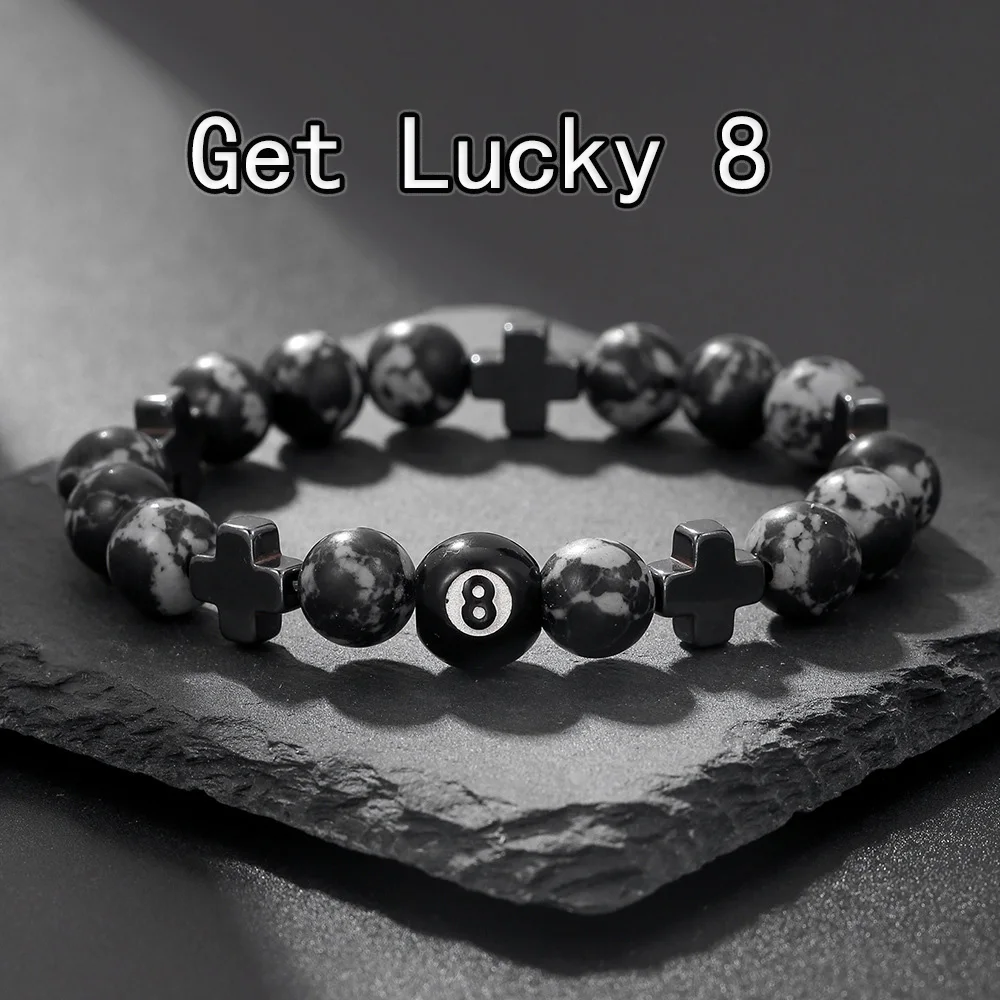 New Fashion Billiard Beaded Black 8-Hand Bracelet Ladies Men Cross ...