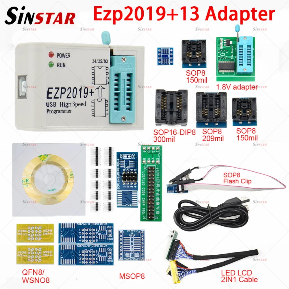 2022 ezp2019 conjunto completo de alta velocidade usb spi programador + 13 adaptador sop8 clipe ...