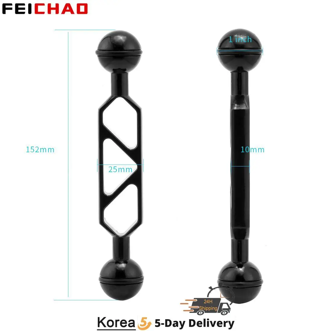 1 inch Diving Light Arm Ball Head CNC Aluminum Alloy for GoPro DSLR ...