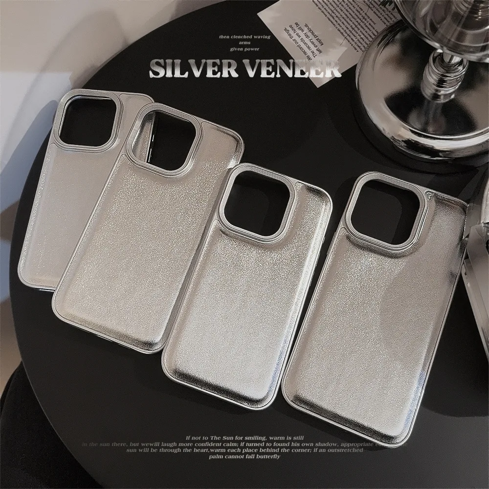 Silver Bulge Leather Phone Case For iPhone15 14 13 12 11 Pro Max X XR ...
