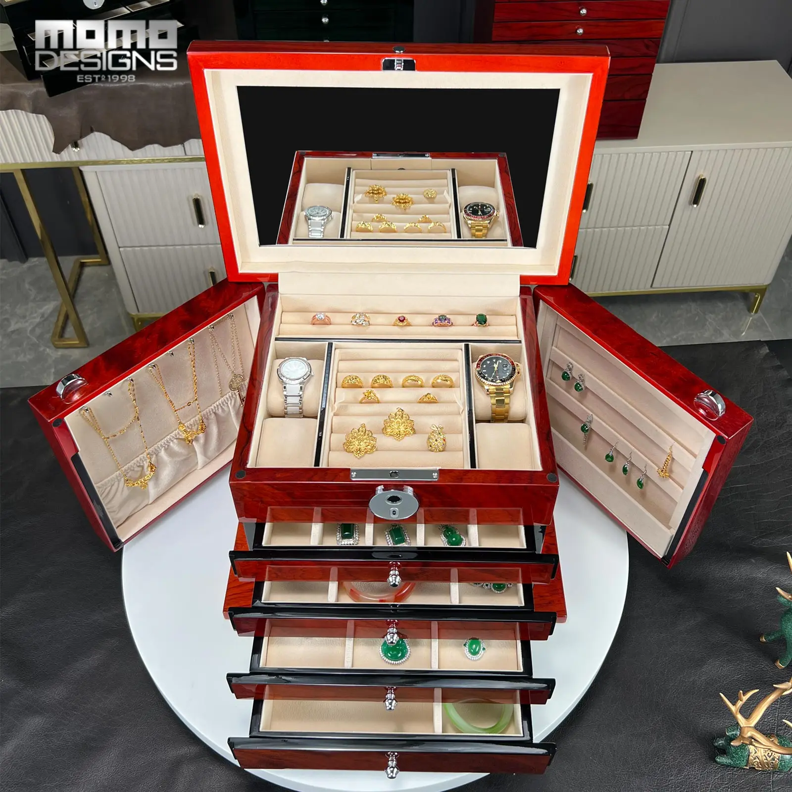 Joyero-grande-para-mujer-organizador-de-joyas-de-palisandro-con ...