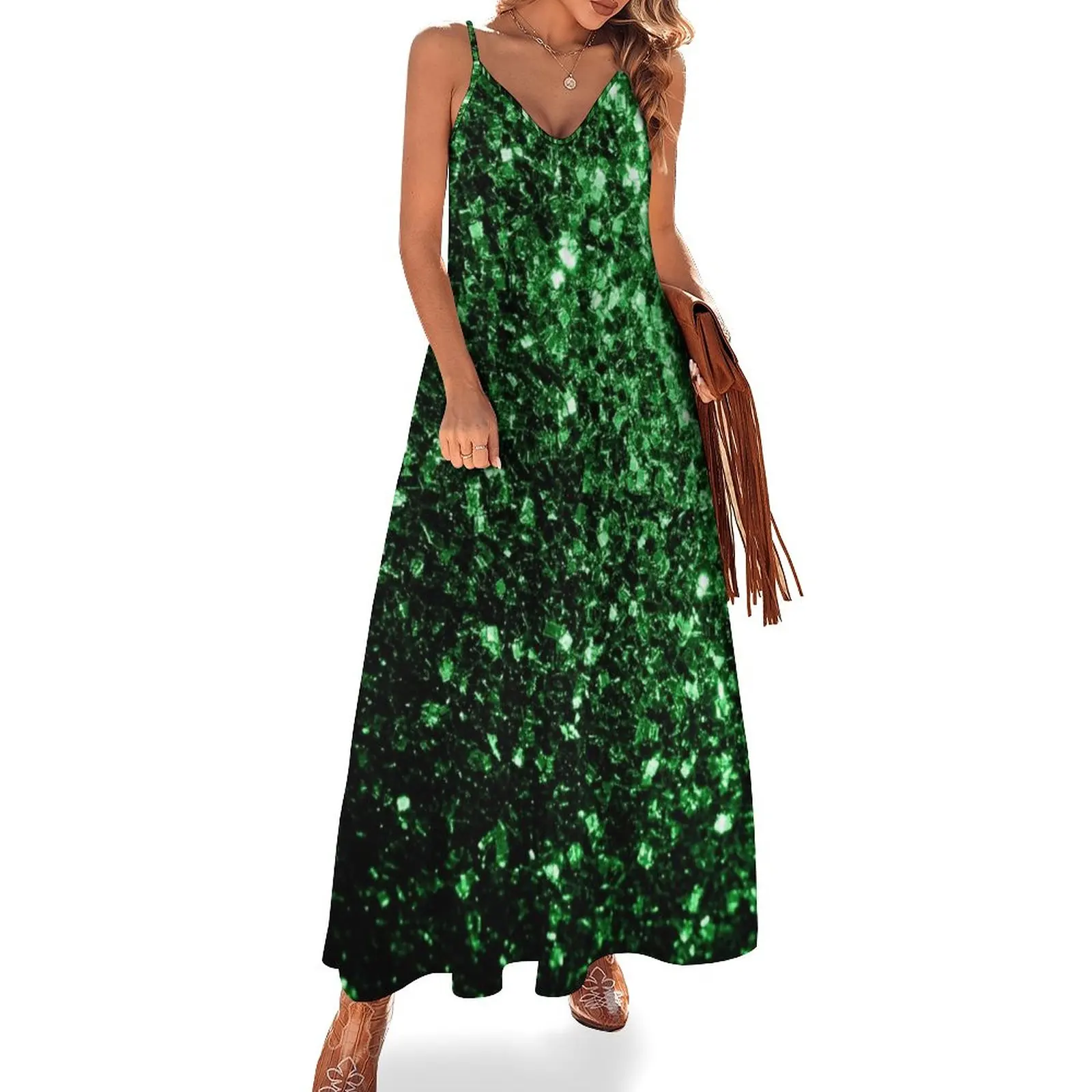 Glamour-Dark-Green-faux-glitter-sparkles-Sleeveless-Dress-elegant-guest ...