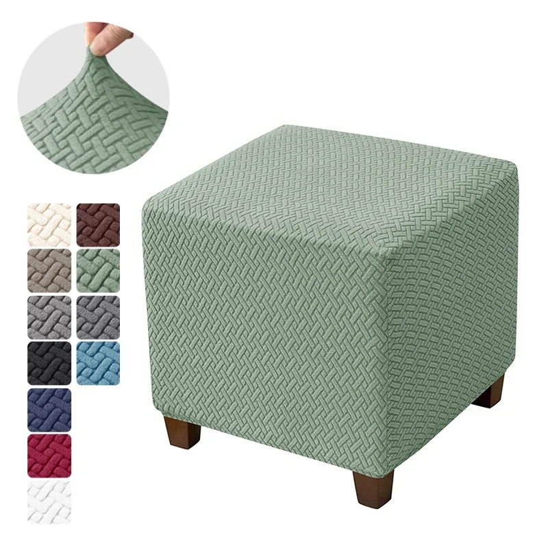 1PC-Jacquard-Stretch-Ottoman-Stool-Cover-Elastic-Square-Footstool ...