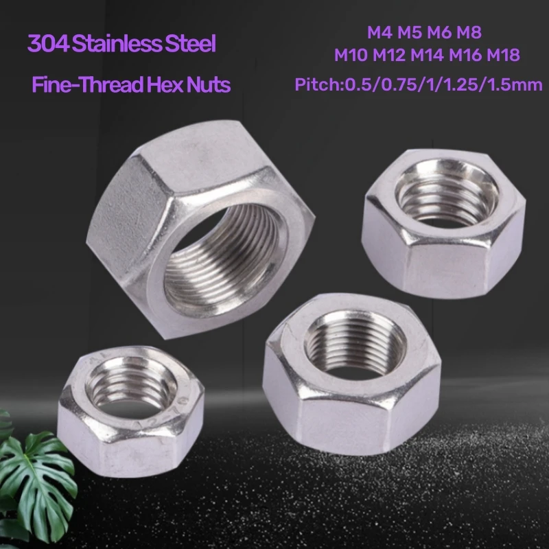 304-Stainless-Steel-Metric-Fine-Thread-Hex-Nuts-M4M5M6M8M10M12M14M16M18 ...