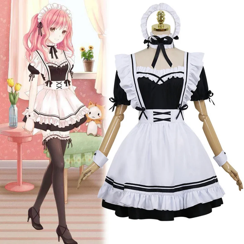Black-Cute-Lolita-Maid-Dress-Girls-Women-Lovely-Waiter-Maid-Cosplay ...