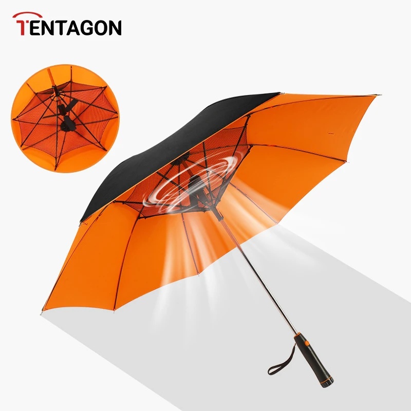 Regenschirm mit Fan Lange Griff Kreative Golf Angeln Regenschirm ...