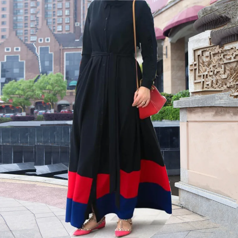 Spring-Summer-Long-Dress-with-Sashes-Women-Muslim-Abaya-Dubai-Turkey ...
