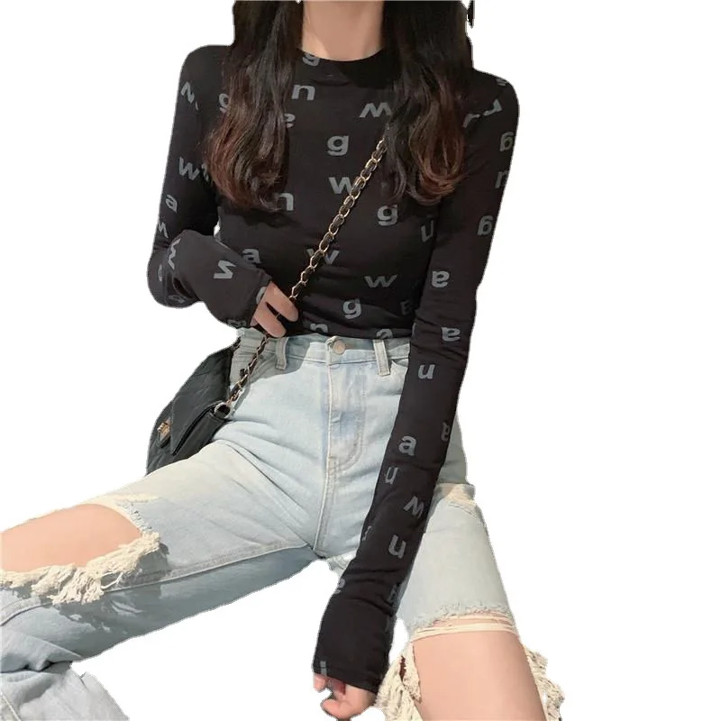 Letter-Printed-Tshirt-O-Neck-Long-Sleeves-Women-Autumn-Bottoming-Tee ...