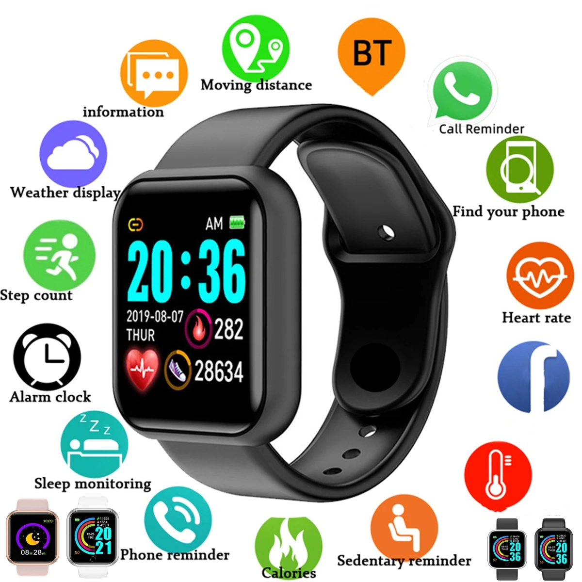 Smart Watch Music Control Calorie Distance Fitness Tracker Message ...