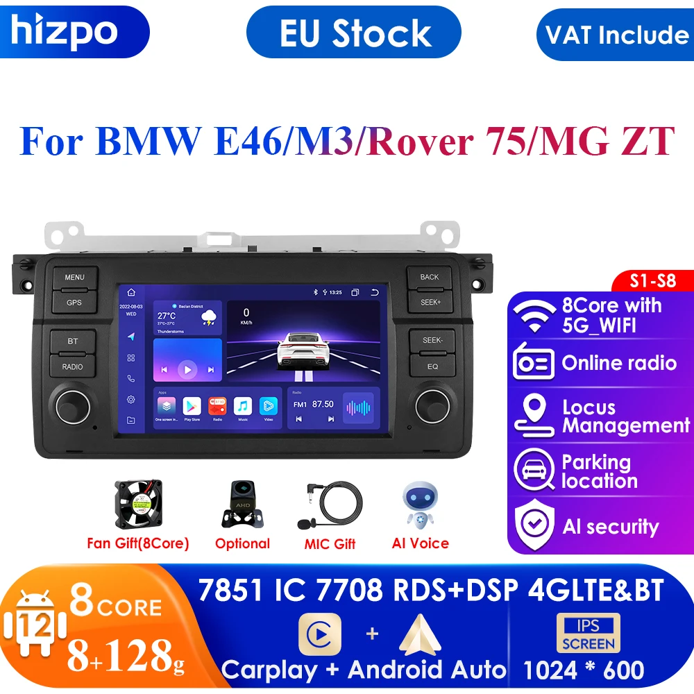 8 + 128G AI Voice Car Android Radio samochodowe dla BMW E46 M3 318 320 ...