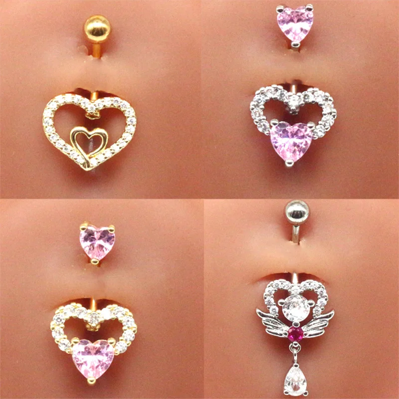 Heart-Shaped-Navel-Ring-Ornament-Water-Drop-14G-Belly-Button-Piercing ...