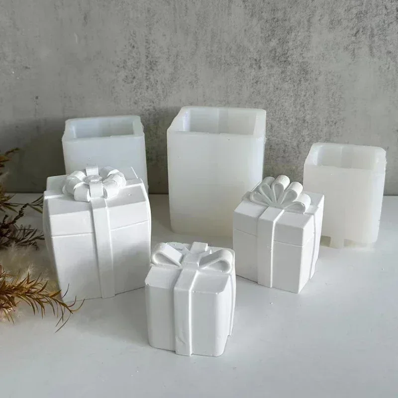 3D Christmas Gift Present Box Candle Mold Bow Tie Gift Silicone Box ...
