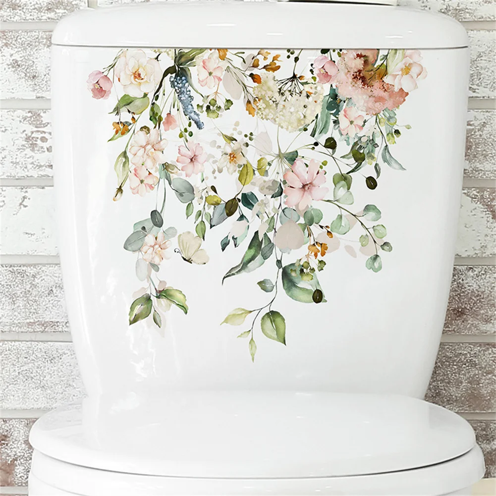 1pcs-Floral-Toilet-Stickers-PVC-Flower-Murals-Self-Adhesive-Toilet-Lid ...