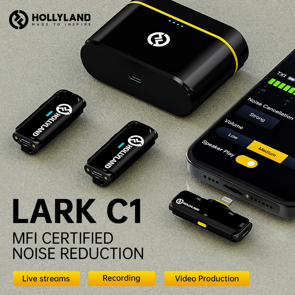Hollyland Lark C1 Wireless Lavalier Microphone Portable Audio Video Recording Mic for iPhone and ...