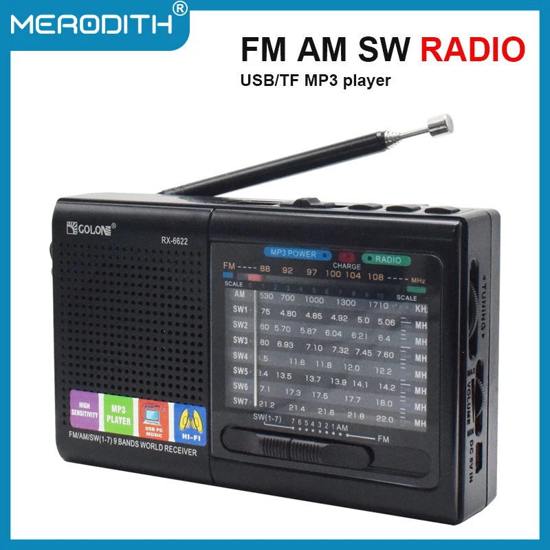 Portable radio FM AM SW radio with USB TF card speaker Pocket radio for ...