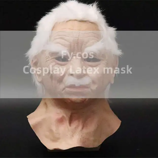 Realistic Halloween masquerade Headgear Old Lady Man Face Cover Latex ...