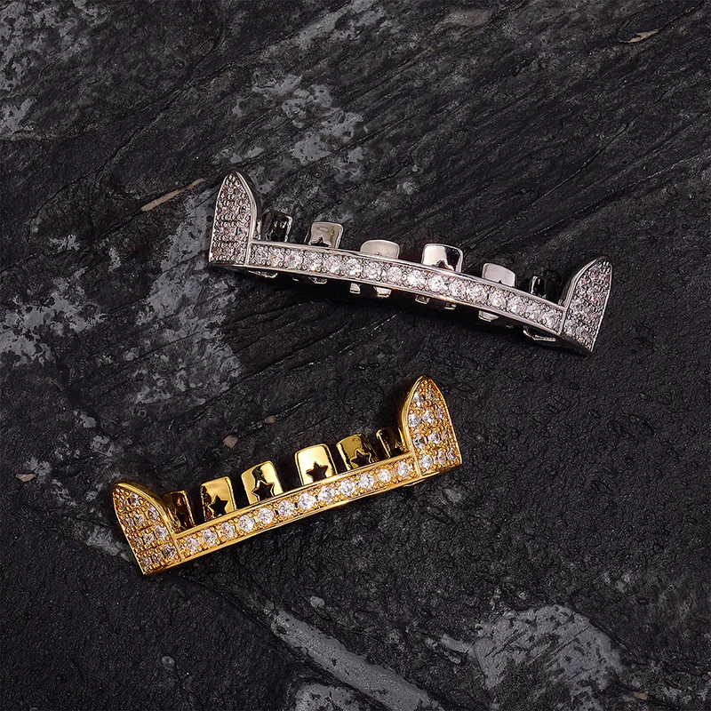 Hip-Hop-3A-CZ-Stone-Paved-Bling-Iced-Out-Vampire-Fang-Plaid-Teeth ...