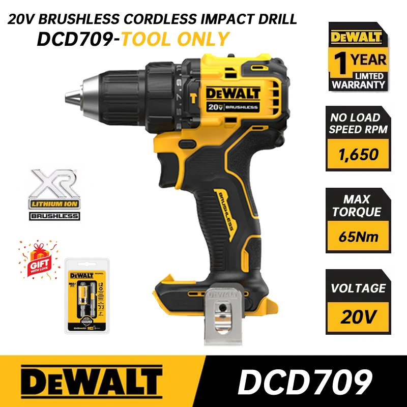 DEWALT DCD709 브러시리스 무선 컴팩트 해머 임팩트 드릴 드라이버, 20V, 핸드 전기 스크루 드라이버, Dewalt ...