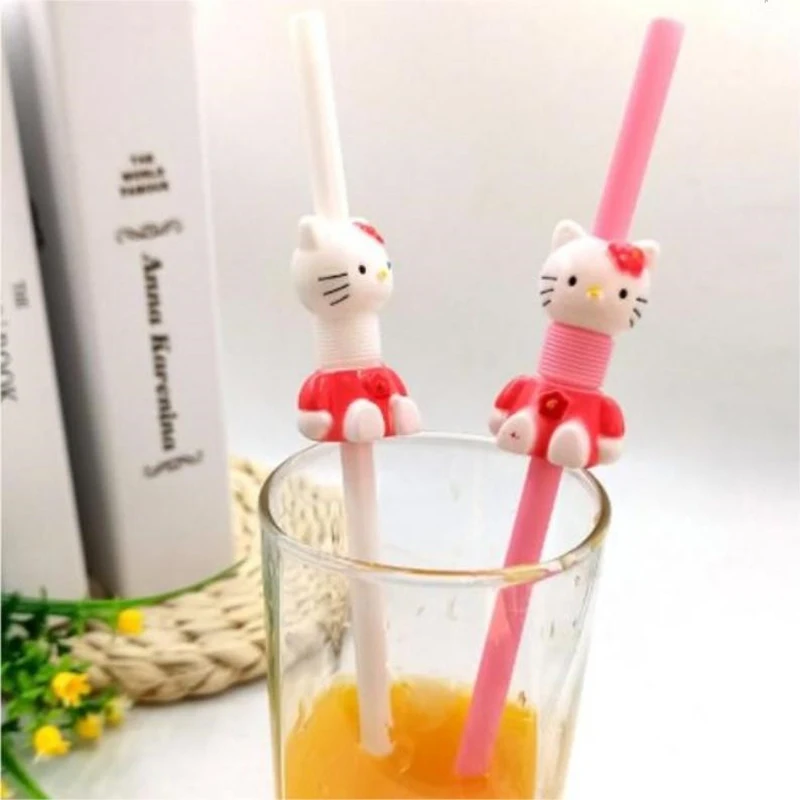 Sanrio-Kawaii-HelloKittys-Straw-Cute-Styling-Retractable-Bending ...