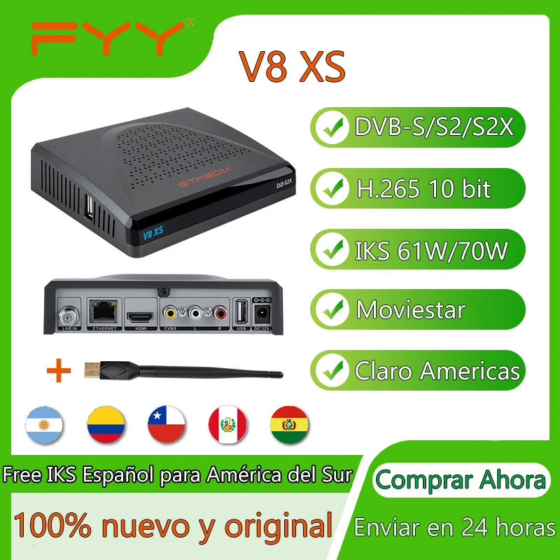 GTmedia V8XS Receptor de TV Satélite DVB S/S2/S2X IKS 70W 61W Decodificador Para A América Do ...