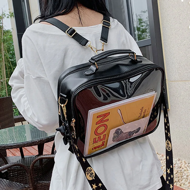 New Black Ita Bag Cute Backpack Girls Clear Front Pocket Transparent ...