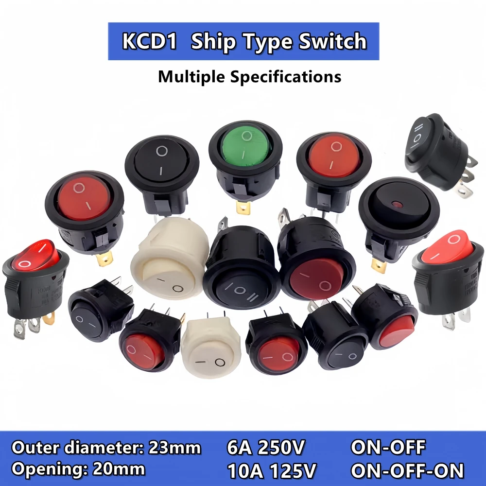 5PCS-KCD1-2Pin-3Pin-20-23mm-on-Off-on-Off-On-Red-Green-Round-Rocker ...