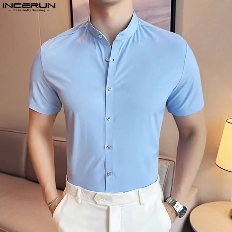 Incerun-Camisa-masculina-de-bot-o-de-manga-curta-lapela-roupas-coreanas ...