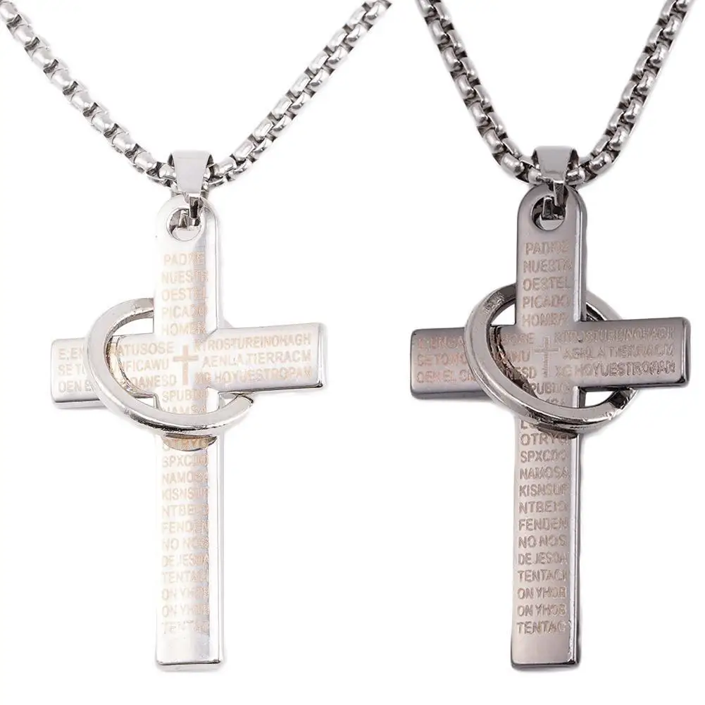 Bible Cross Chain Necklace Stainless Steel Pendant Necklace For Men ...