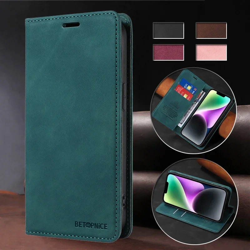Anti-Theft Leather Wallet Flip Phone Case with Card Slot Holder for ...