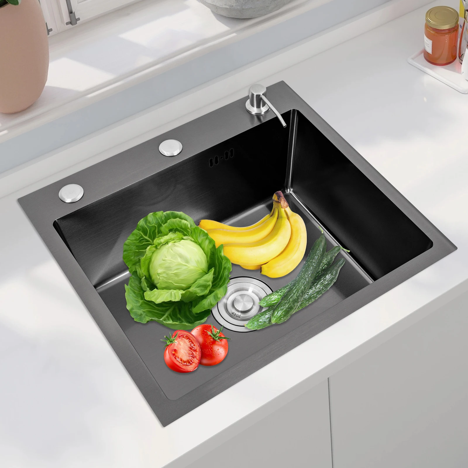 Black Stainless Steel Kitchen Sink Built-in Sink with Soap Dispenser ...