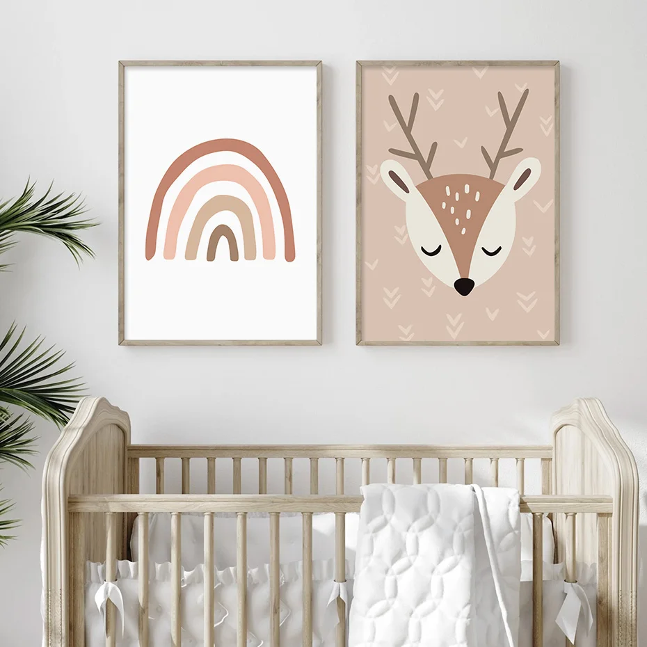 Boho-Cartoon-Rainbow-Fawn-Posters-Prints-Canvas-Painting-Nursery-Wall ...