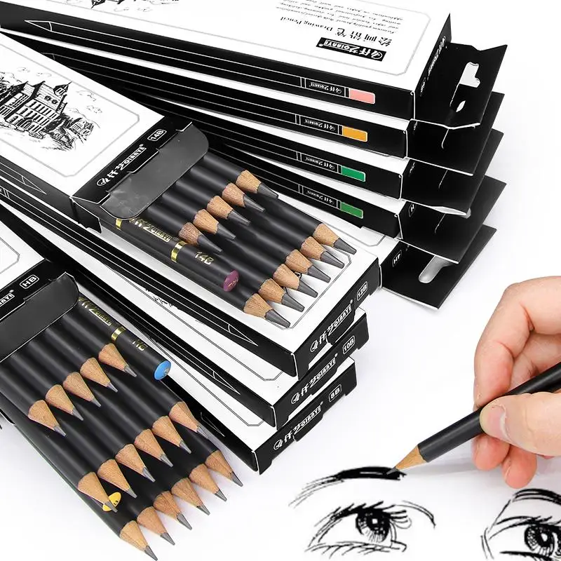 12 pçs/set profissional esboço desenho lápis conjunto 4h 2h hb 2b 4b 6b ...