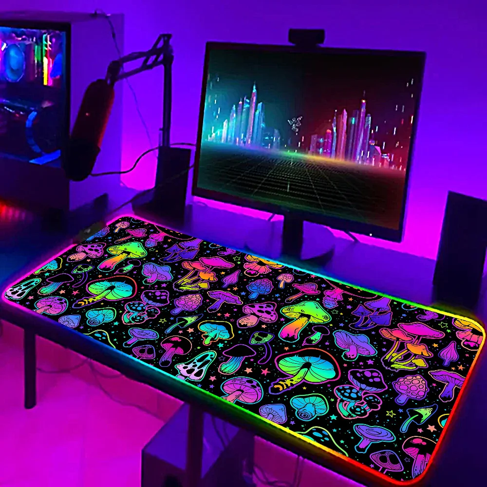 Rgb-Mouse-Pad-Bright-Psychedelic-Mushrooms-Pc-Gaming-Accessories-Gamer ...