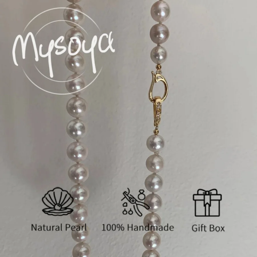 MYSOYA 10-11mm Large Natural White Pearl Necklace For Women And Men ...