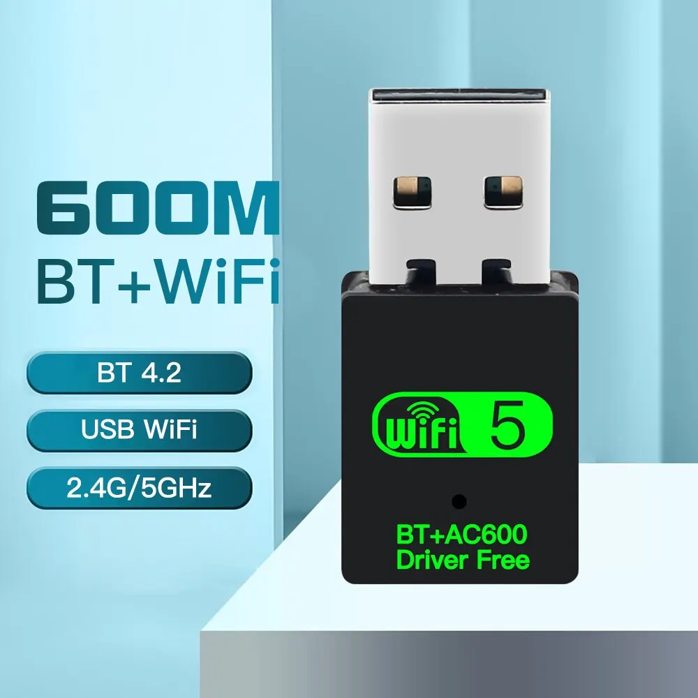 600Mbps USB WiFi Adaptador Bluetooth 2em1 Dongle Dual Band 2.4G 5GHz ...